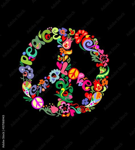 Stylish Peace Flower Symbol Isolated On Black Background Stock Vector