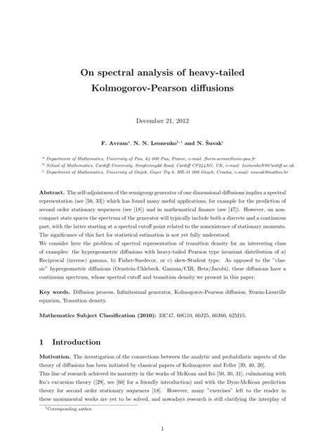 Pdf On Spectral Analysis Of Heavy Tailed Kolmogorov Pearson Diffusions