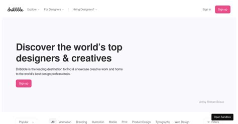 Example Dribbble Homepage Codesandbox
