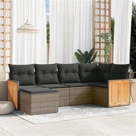 6 Piece Garden Sofa Set With Cushions Poly Rattan Vidaxl Big W