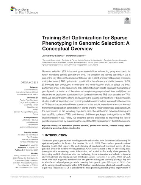 Pdf Training Set Optimization For Sparse Phenotyping In Genomic Selection A Conceptual Overview