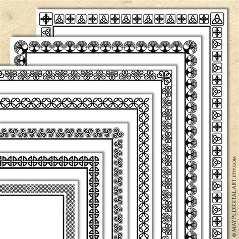 Celtic Symbols Line Art Page Borders Digital Clip Art Document Border