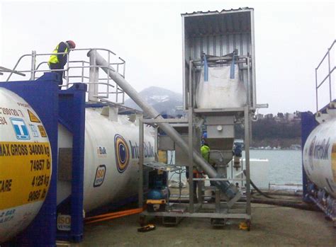 Mobile Bulk Bag Unloading System Transfers Chemical Powders To Dockside ISO Tankers Spiroflow