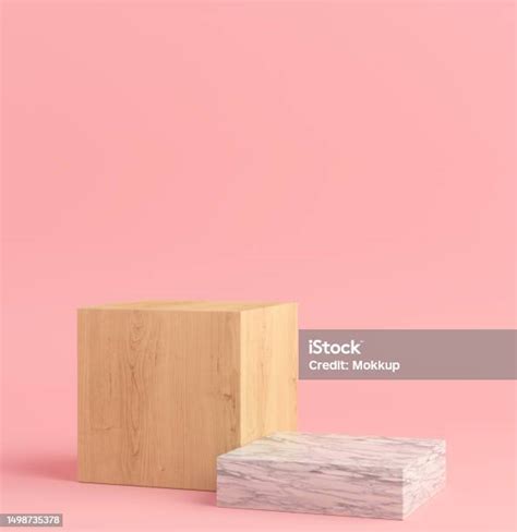 제품 연단 나무 흰색 대리석 연단 분홍색 배경 3d 일러스트레이션 0명에 대한 스톡 사진 및 기타 이미지 0명 3차원 형태