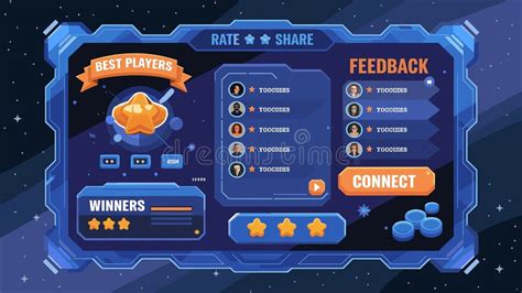 Game Frames In Sci Fi Style With Best Players List Rate And Share Banners Vector Cartoon Set