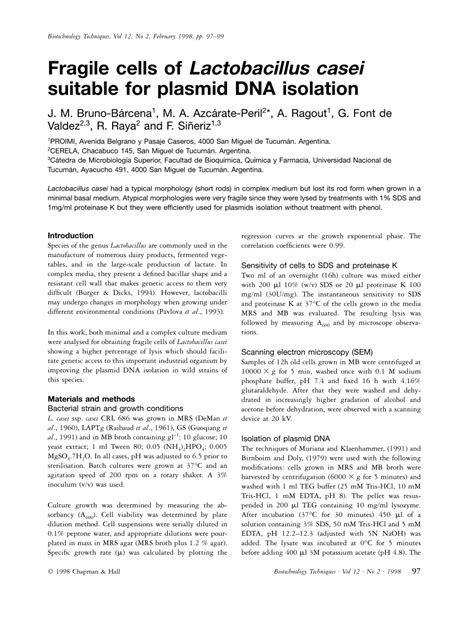 Pdf Fragile Cells Of Lactobacillus Casei Suitable For Plasmid Dna