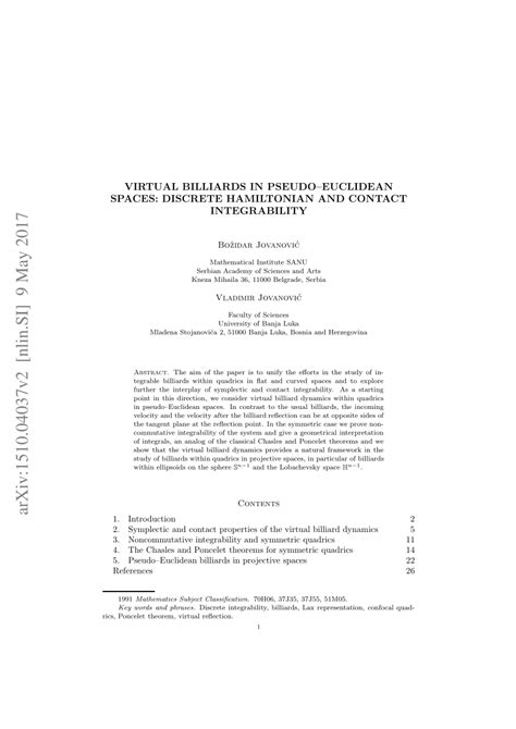 Pdf Virtual Billiards And Heisenberg Model In Pseudo Euclidean Spaces
