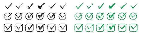 표시 아이콘 설정을 선택합니다 블랙과 그린 심볼 컬렉션을 선택합니다 체크 표시 고무 스탬프 좋아 픽토그램 오른쪽 선택 확인란 그런지 기호를 수락합니다 확인하고 아이콘을 수정