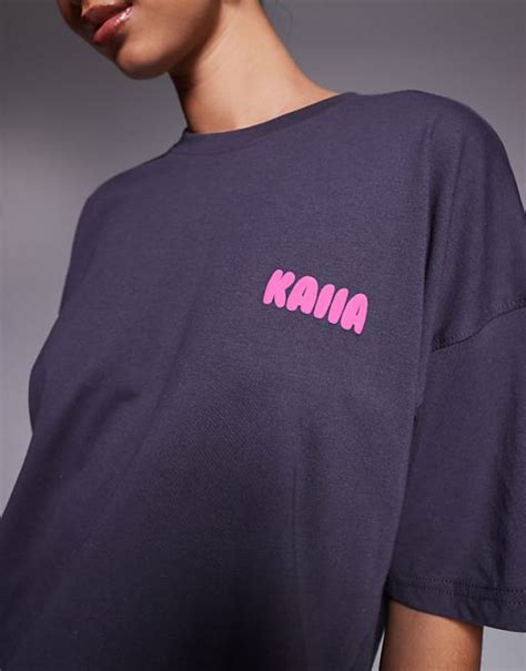Kaiia Wavy Back Print Oversized T Shirt Hoodie And Sweatpants Set In