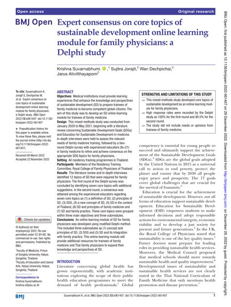 Pdf Expert Consensus On Core Topics Of Sustainable Development Online