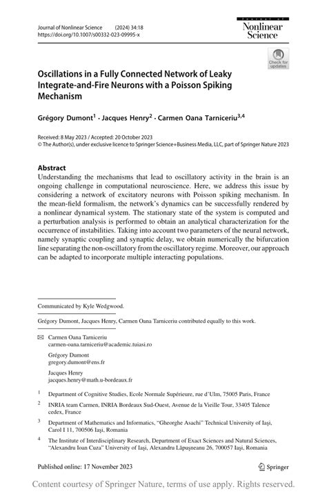 Oscillations In A Fully Connected Network Of Leaky Integrate And Fire