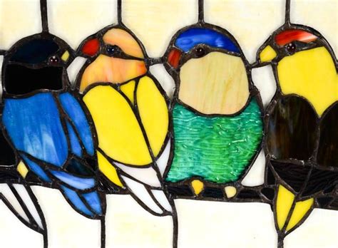 Stained Glass Row Of Birds Hanging Panel Ebth