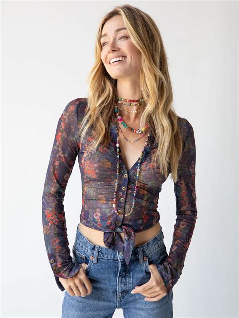Carina Mesh Top Watercolor Indigo Floral Natural Life