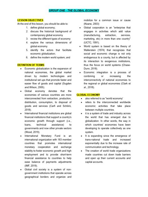 Group 1 Handout Global Economy Pdf