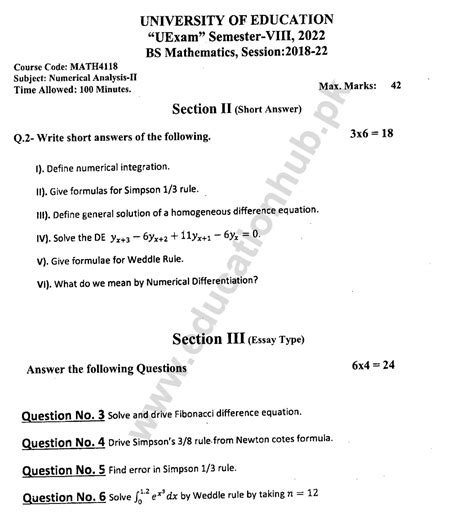 Math4118 Numerical Analysis Ii Bs Mathematics Education University Past Paper 2022 Education Hub