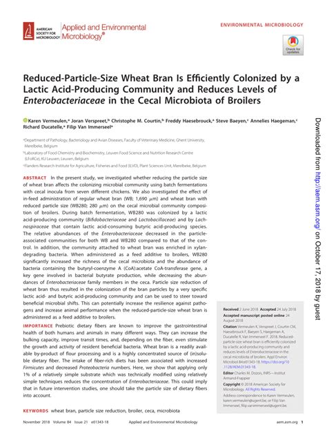 Pdf Reduced Particle Size Wheat Bran Is Efficiently Colonized By A