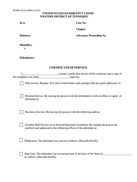 B2500a Form 2500a 12 15 Tnwb Uscourts Fill And Sign Printable Template Online Us Legal