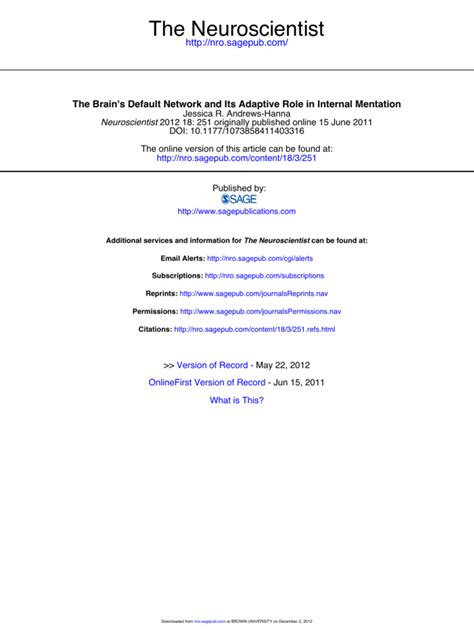 The Brain S Default Network And Its Adaptive Role In Internal Mentation