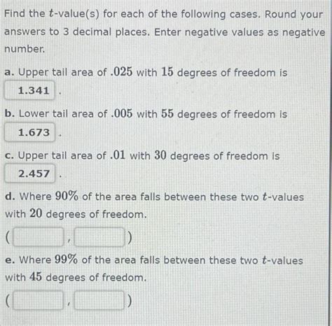 Solved Find The T Value S For Each Of The Following Cases Chegg