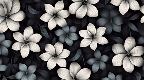 Vector Floral Print Seamless Black And White Abstract Pattern With