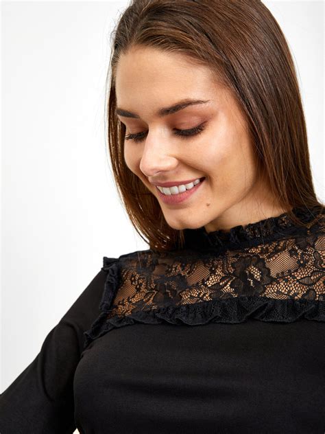 Schwarzes Damen T Shirt Mit Spitzendetail ORSAY Orsay De Der