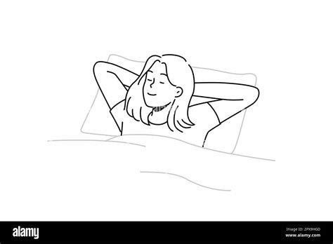 Happy Young Woman Lying In Bed Sleeping Smiling Girl Relax In Bedroom