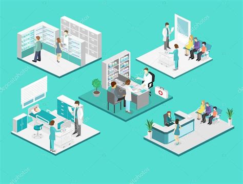 Isometric Flat Interior Of Hospital Rooms — Stock Vector © Reenya