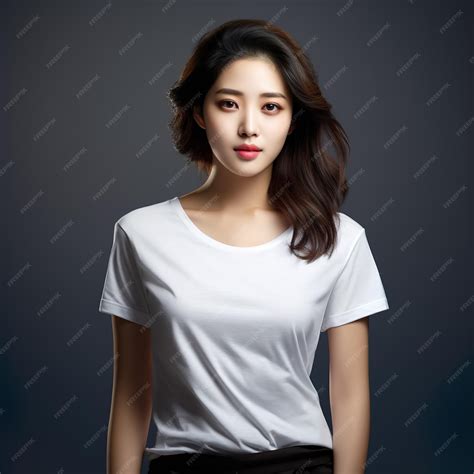 Premium Ai Image Ai Korean Young Woman Wearing White Tshirt