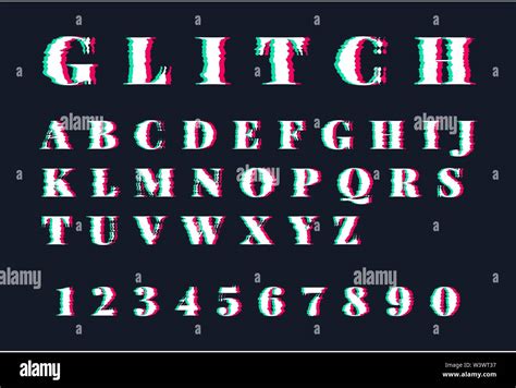 Trendy Style Distorted Glitch Typeface Letters And Numbers Vector