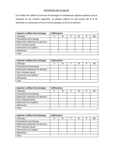 Aspectos A Calificar De Las Botargas Pdf
