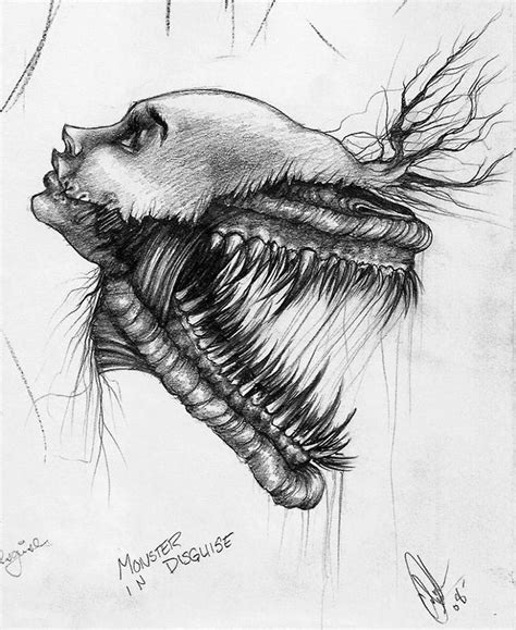 Monster In Disguise Sketch Creepy Drawings Scary Drawings Creature