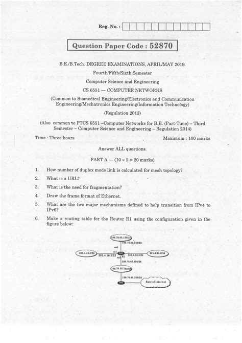 Anna University Cs 6551 Computer Networks For Computer Science And Engineering Aprilmay 2019