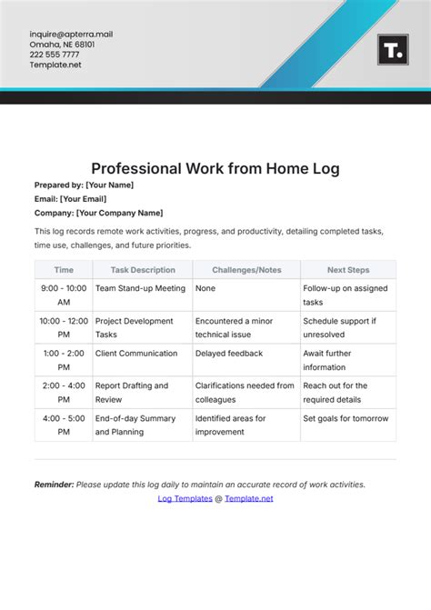Free Work Log Templates Editable And Printable