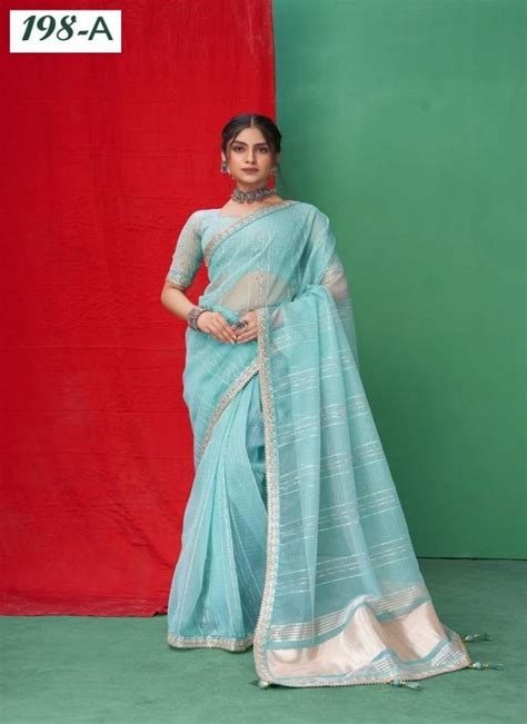sumitra 198 a to 198 f organza lining with coding jari work border