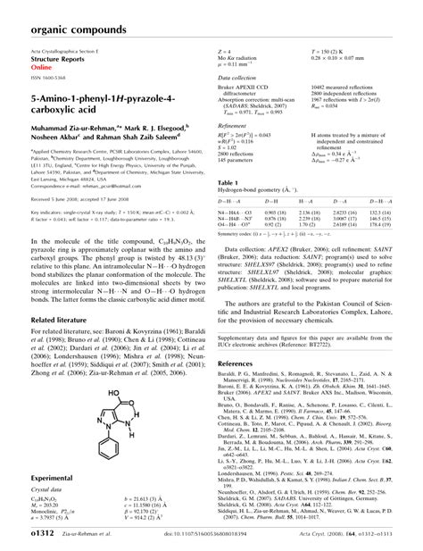 Pdf 5 Amino 1 Phenyl 1h Pyrazole 4 Carboxylic Acid