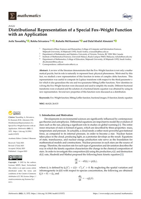 Pdf Distributional Representation Of A Special Foxwright Function