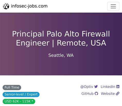Hiring Principal Palo Alto Firewall Engineer Remote Usa In Seattle Wa Rinfosecjobs