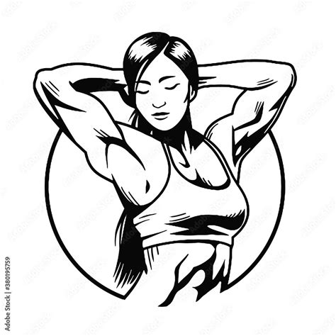 Hand Draw Fitness Beautiful Girl Posing Logo Mascot Character