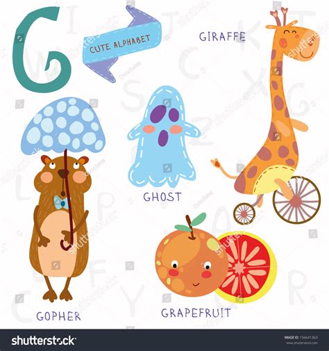 Very Cute Alphabetg Letter Ghostgopher Giraffe Stock Vector Royalty