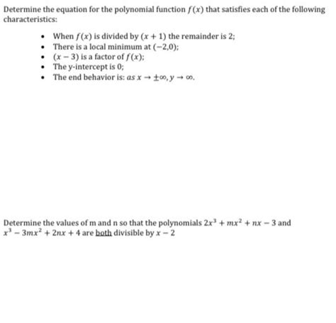 Solved Determine The Equation For The Polynomial Function Chegg