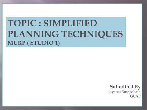 Simplified Planning Technique Pdf Developmental Sites Real Estate