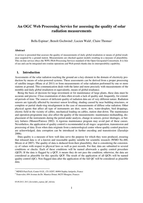 Pdf An Ogc Web Processing Service For Assessing The Quality Of Solar Radiation Measurements