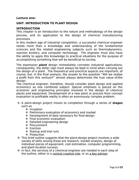 Unit This Introduce About What Is Plant Design And Its Economy