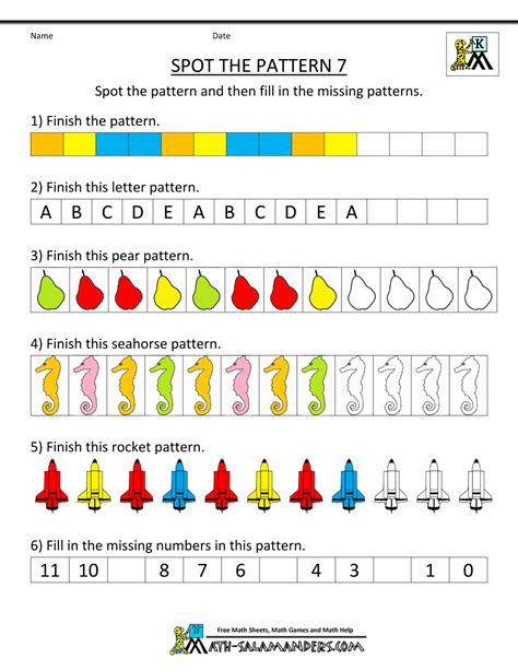Number Patterns Worksheets Grade 1