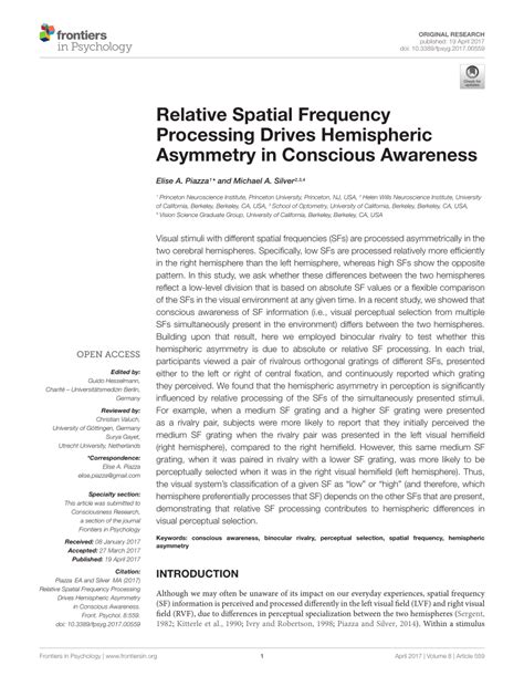 Pdf Relative Spatial Frequency Processing Drives Hemispheric Asymmetry In Conscious Awareness