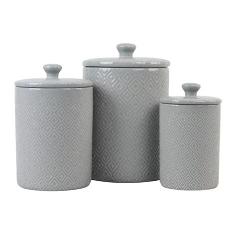 10 Strawberry Street Embossed 3 Pc Ceramic Canister Set