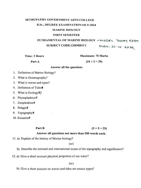 Model University Exam Pattern Theory Major Examination 75 Marks Pdf