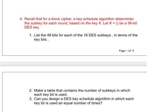 Solved 4 Recall That For A Block Cipher A Key Schedule