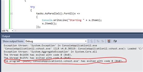 C AggregateException During Debugging Forces Restart Of ForAll Body Stack Overflow