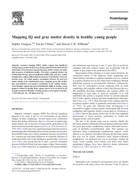 Pdf Mapping Iq And Gray Matter Density In Healthy Young People